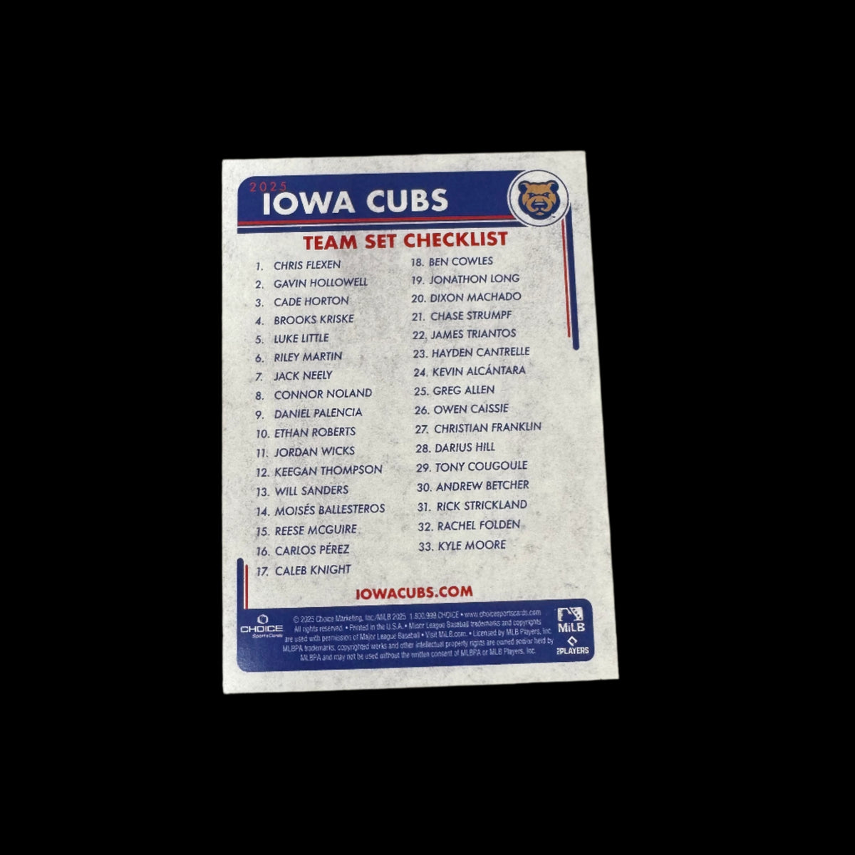 Iowa Cubs 2025 Official Team Card Set – Iowa Cubs Official Team Store